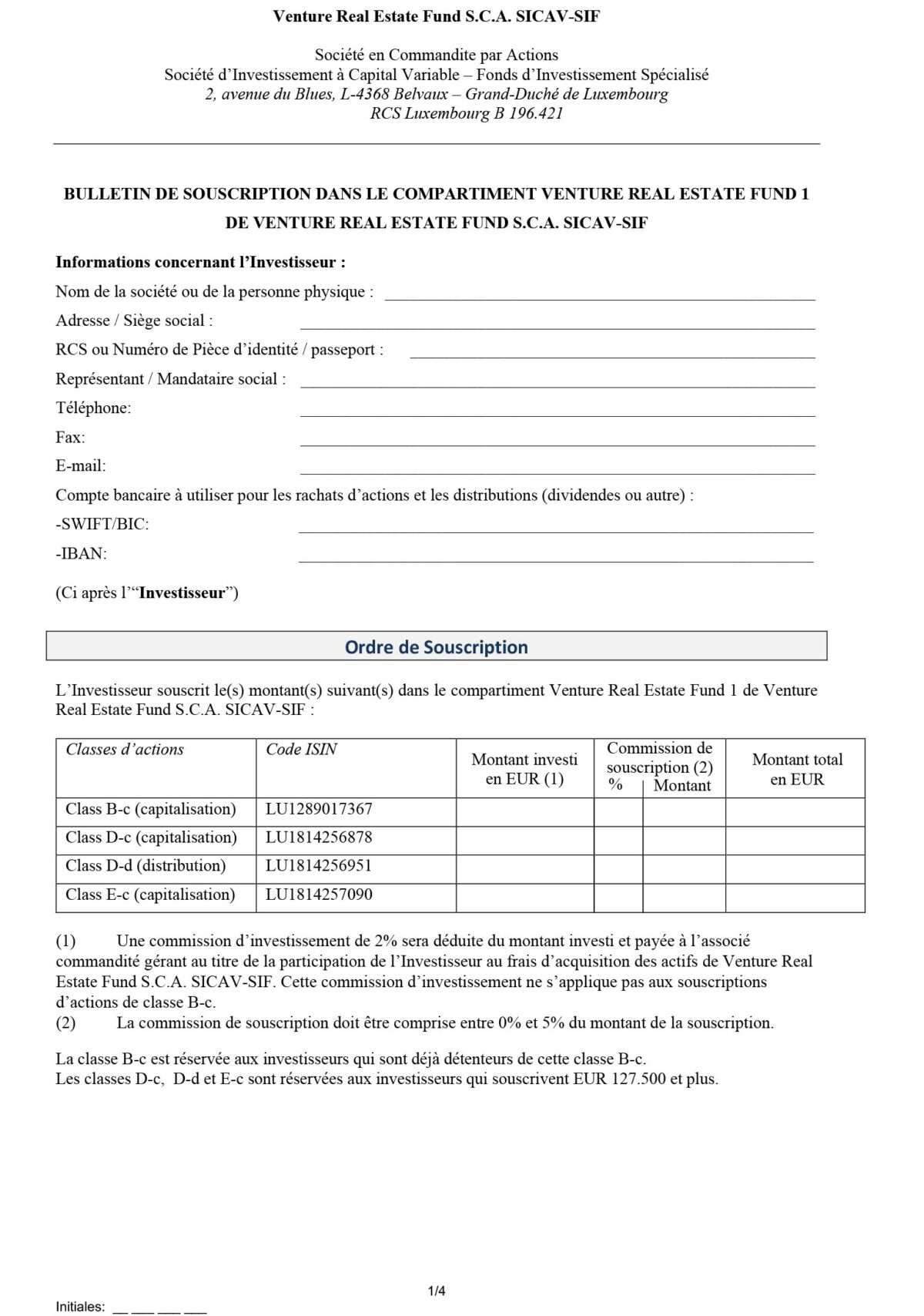 Subscription form D-C D-D - Venture Real Estate